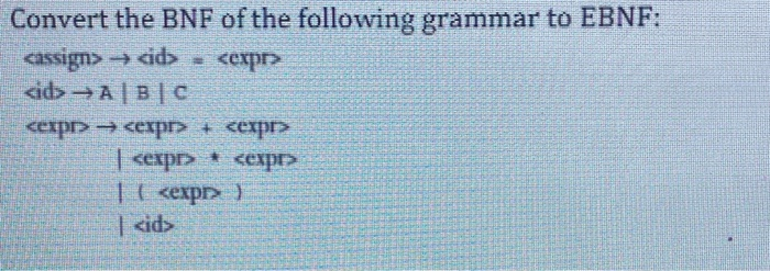 Solved Convert the BNF of the following grammar to EBNF: | Chegg.com