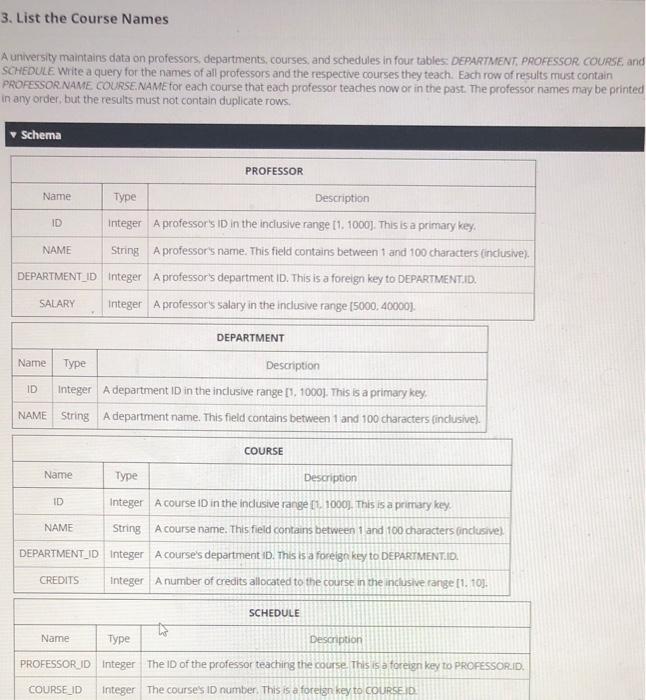 Solved 3. List the Course Names A university maintains data | Chegg.com