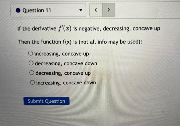 Solved If the derivative f′(x) is negative, decreasing, | Chegg.com