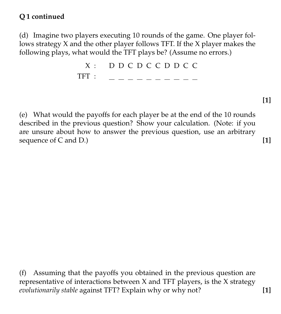 Solved Q 1 ﻿continued(d) ﻿Imagine two players executing 10 | Chegg.com