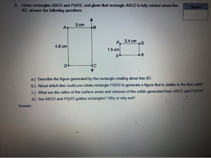 Solved 3. Given rectangles ABCD and PQRS, and given that | Chegg.com