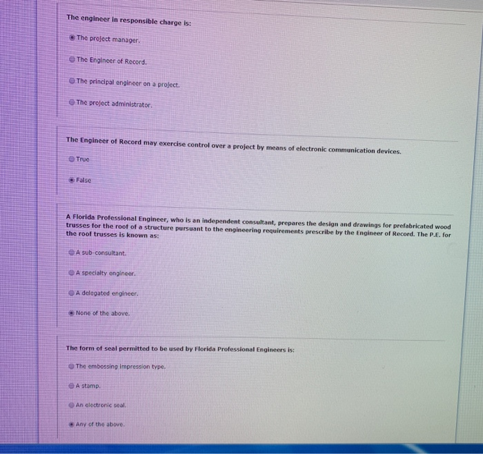 Solved The engineer in responsible charge is: The project | Chegg.com