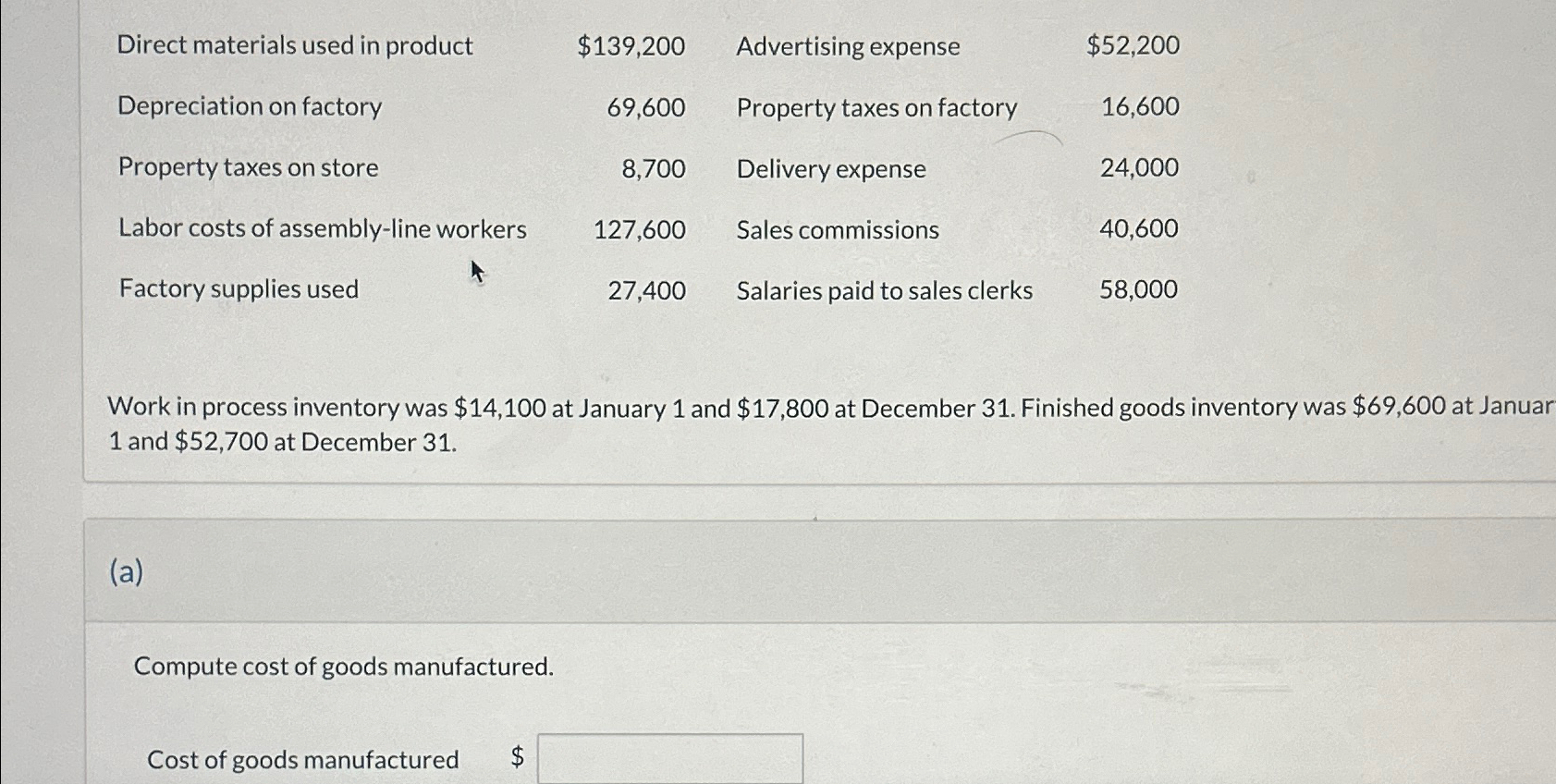 Solved \table[[Direct materials used in | Chegg.com
