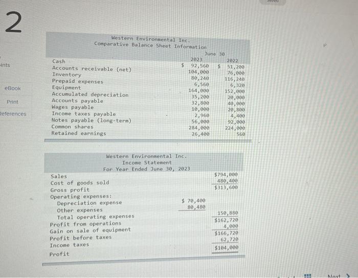 Solved Western Environmental Inc. Comparative Balance Sheet | Chegg.com