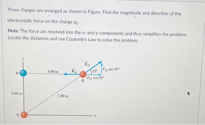 Solved Three charges are arranged as shown in Figure. Find | Chegg.com