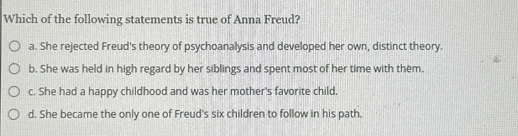 Solved Which of the following statements is true of Anna | Chegg.com