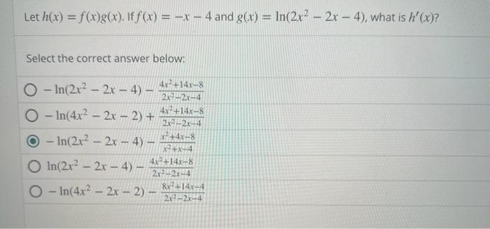 Solved Let h(x)=f(x)g(x). If f(x)=−x−4 and | Chegg.com