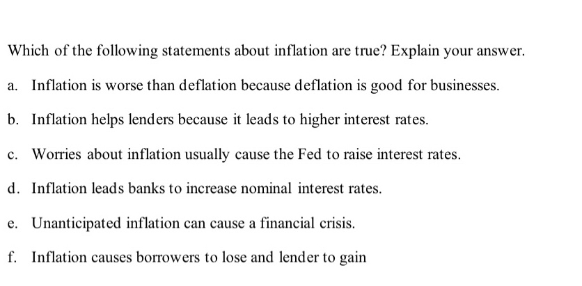 Solved Which of the following statements about inflation are | Chegg.com