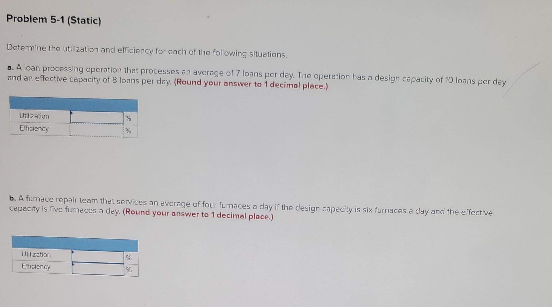 Solved Determine the utilization and efficiency for each of | Chegg.com