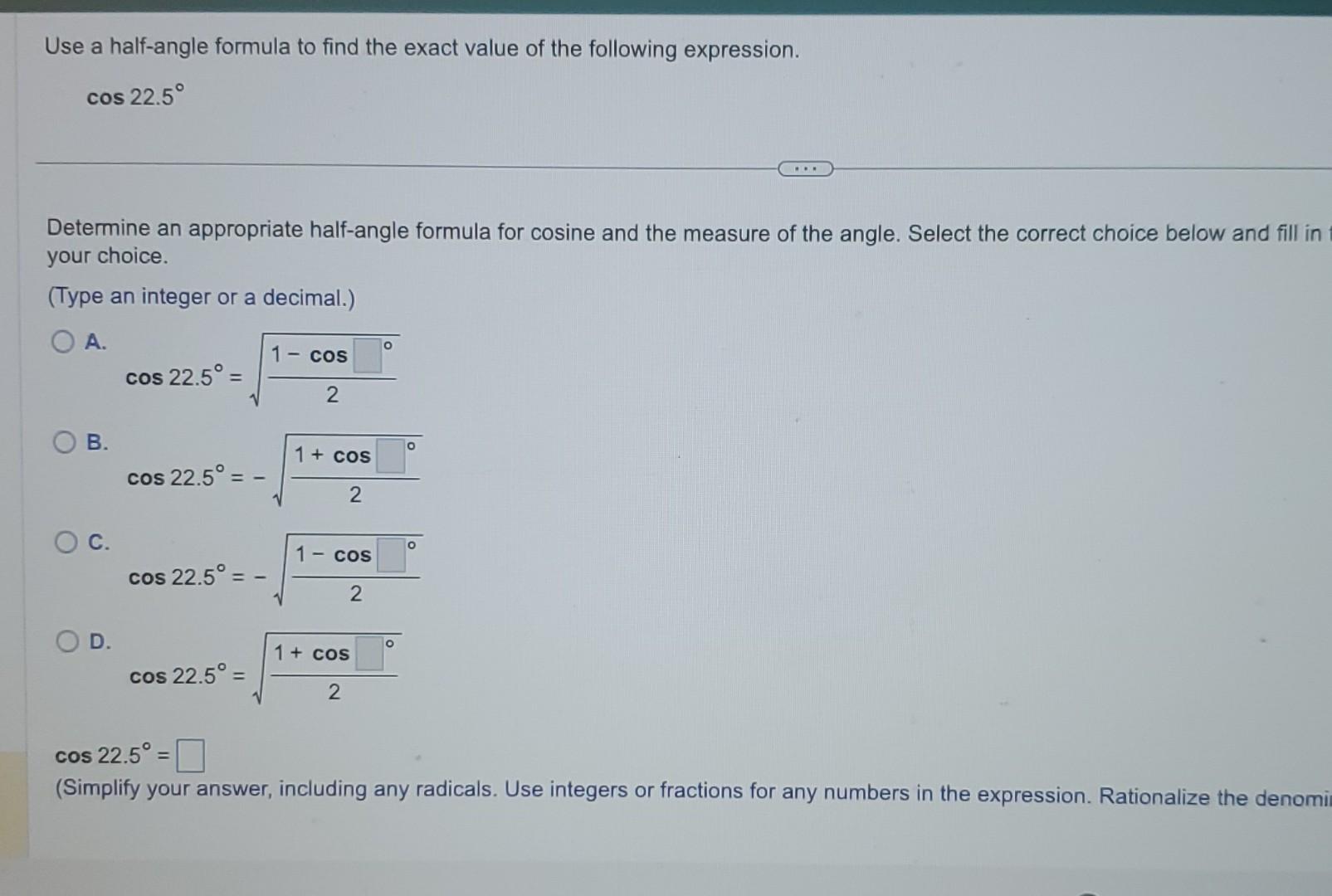 Solved Use a half-angle formula to find the exact value of | Chegg.com
