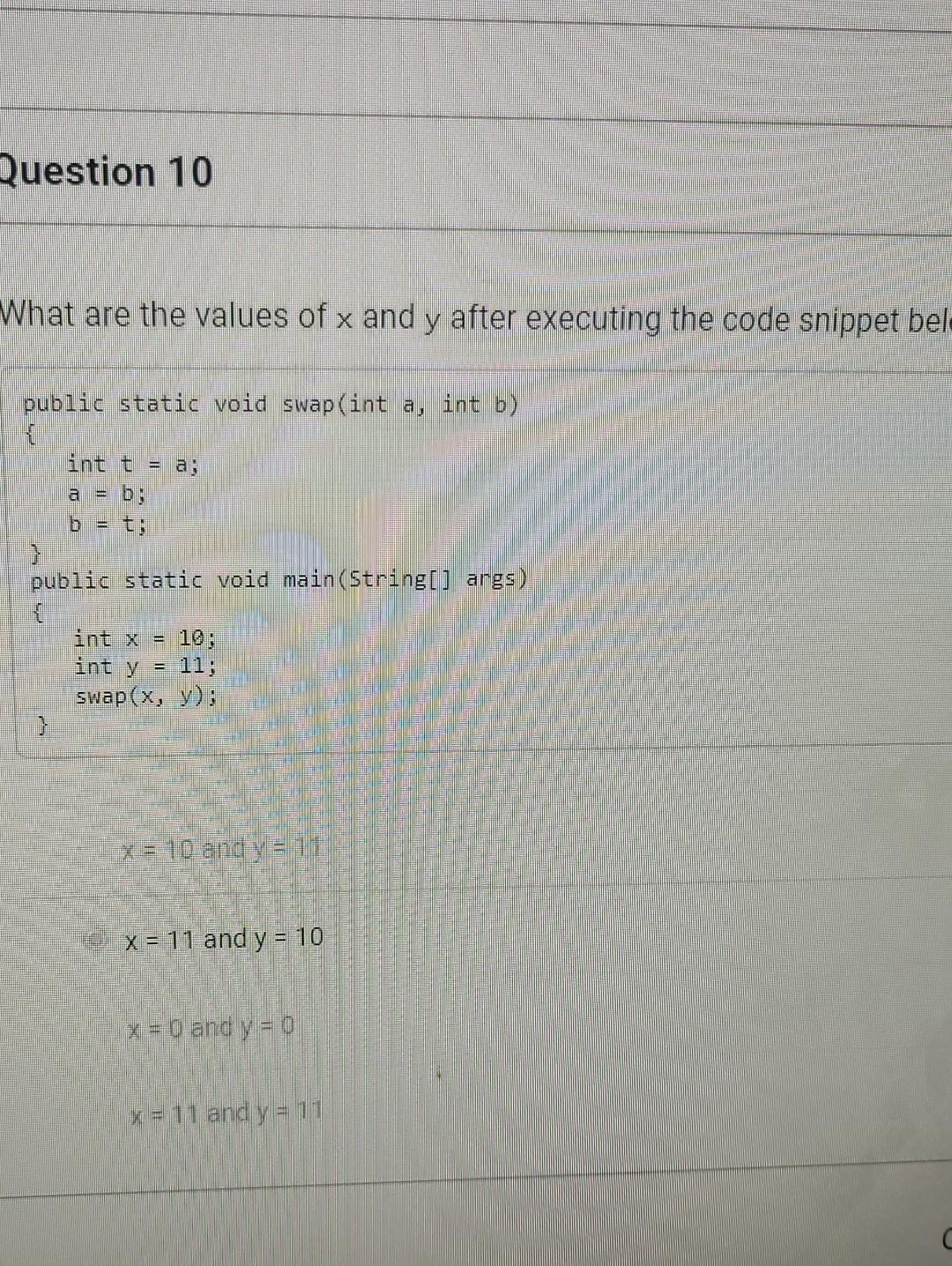 Solved Question 10 What are the values of x and y after | Chegg.com