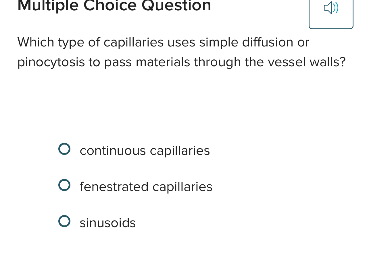 Solved Multiple Choice QuestionWhich type of capillaries | Chegg.com
