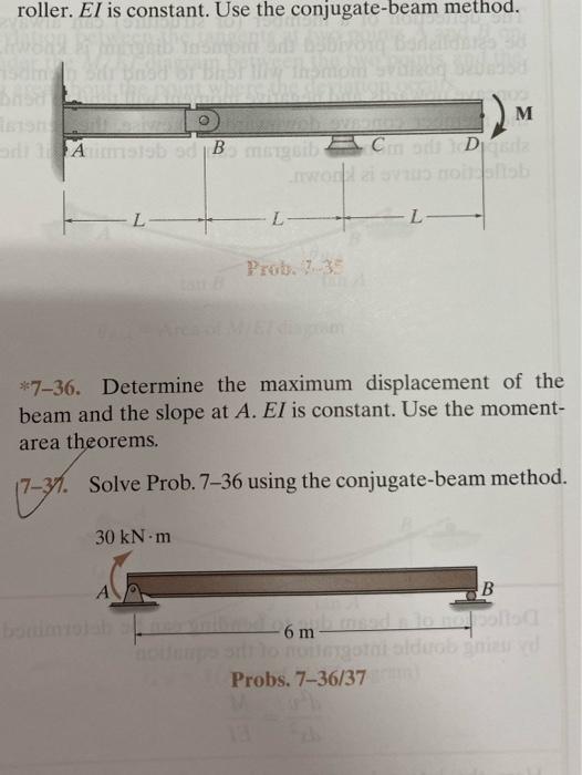 Solved roller. EI is constant. Use the conjugate-beam | Chegg.com