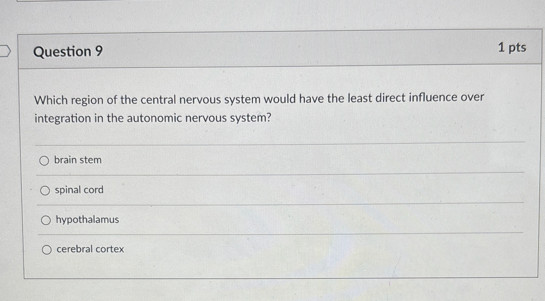 Solved Question 91ptsWhich region of the central nervous | Chegg.com
