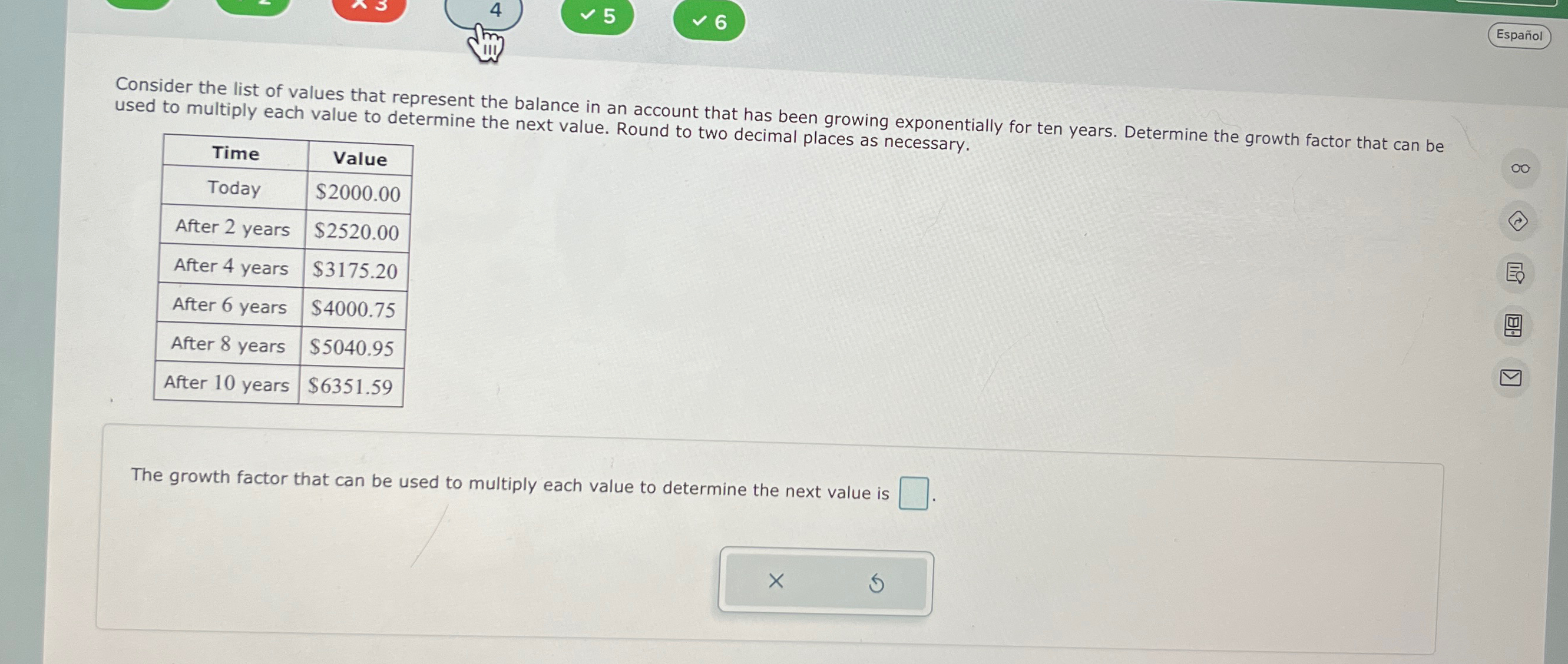 Solved 5 6EspañolConsider the list of values that represent | Chegg.com