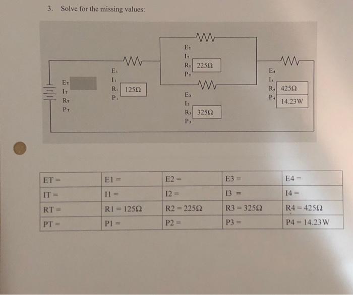 Solved 3. Solve for the missing values: | Chegg.com