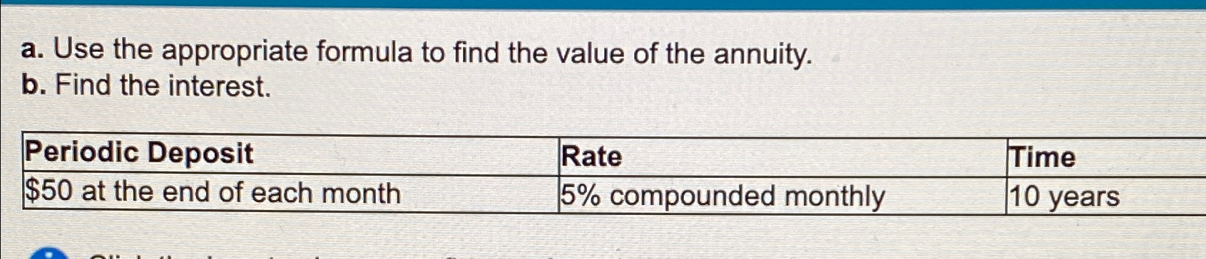 Solved a. ﻿Use the appropriate formula to find the value of | Chegg.com
