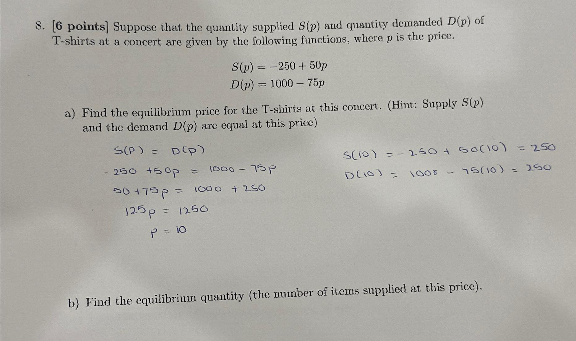 Solved [6 ﻿points] ﻿Suppose that the quantity supplied S(p) | Chegg.com