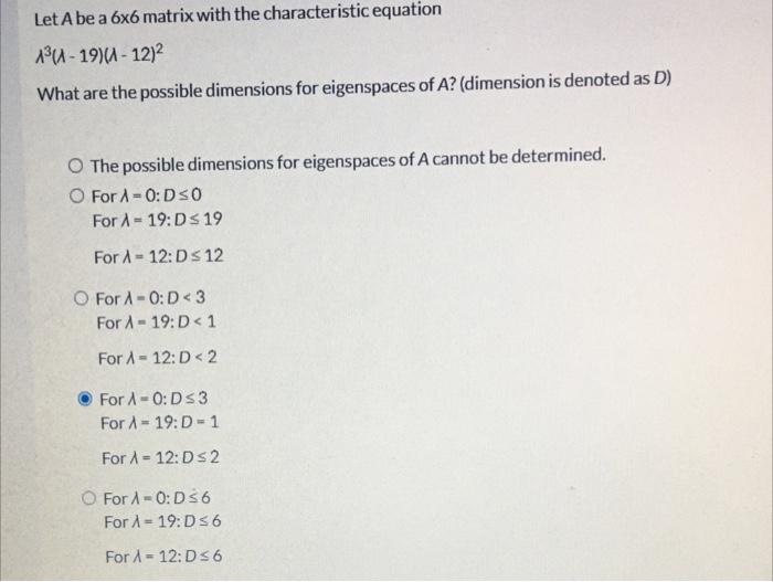 Solved Let A be a 6x6 matrix with the characteristic | Chegg.com