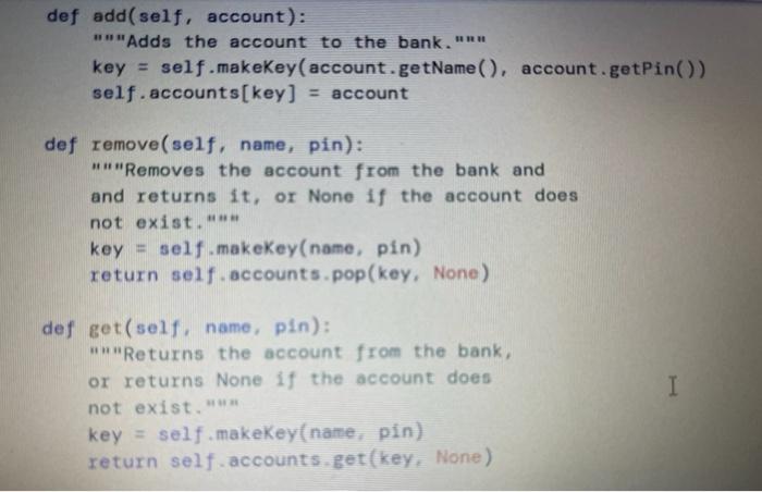 Solved The -_str_ method of the Bank class (in bank.py) | Chegg.com