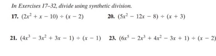 Solved In Exercises 17-32, divide using synthetic division. | Chegg.com