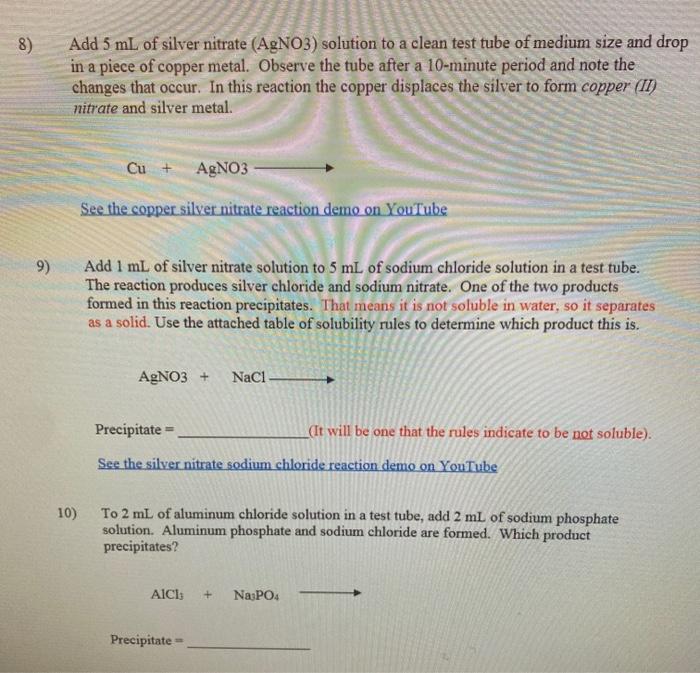Solved 8) Add 5 mL of silver nitrate (AgNO3) solution to a | Chegg.com