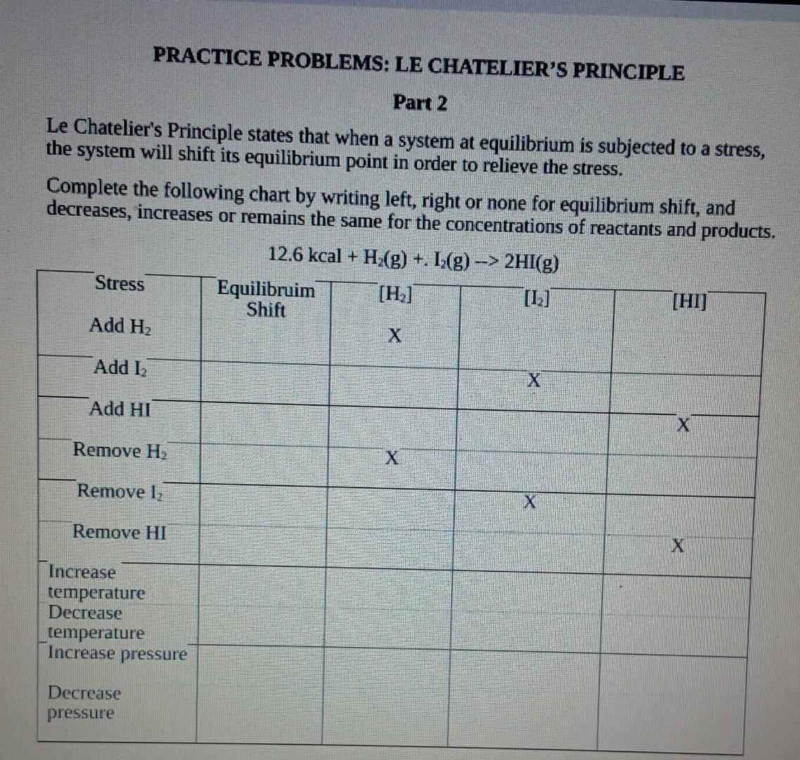 Solved Le Chatelier's Principle states that when a system at | Chegg.com