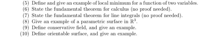 Solved (5) Define and give an example of local minimum for a | Chegg.com
