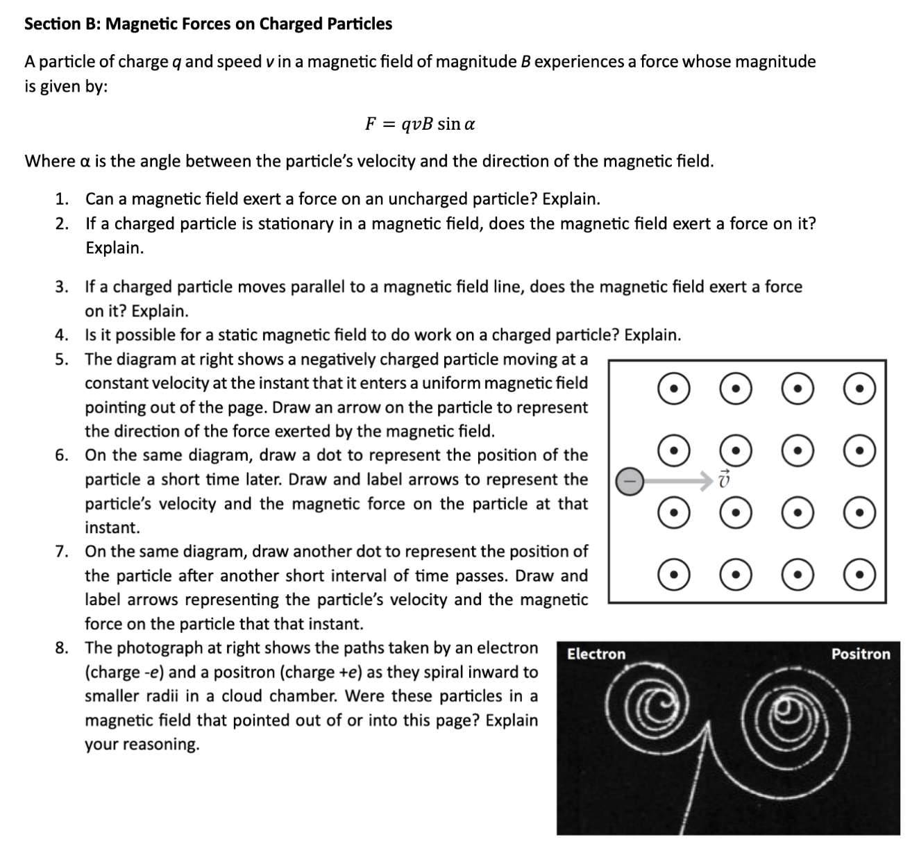 Solved Section B: Magnetic Forces on Charged ParticlesA | Chegg.com