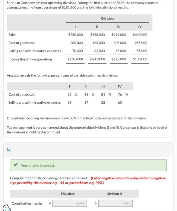 Solved Sheridan Company has four operating divisions. During | Chegg.com