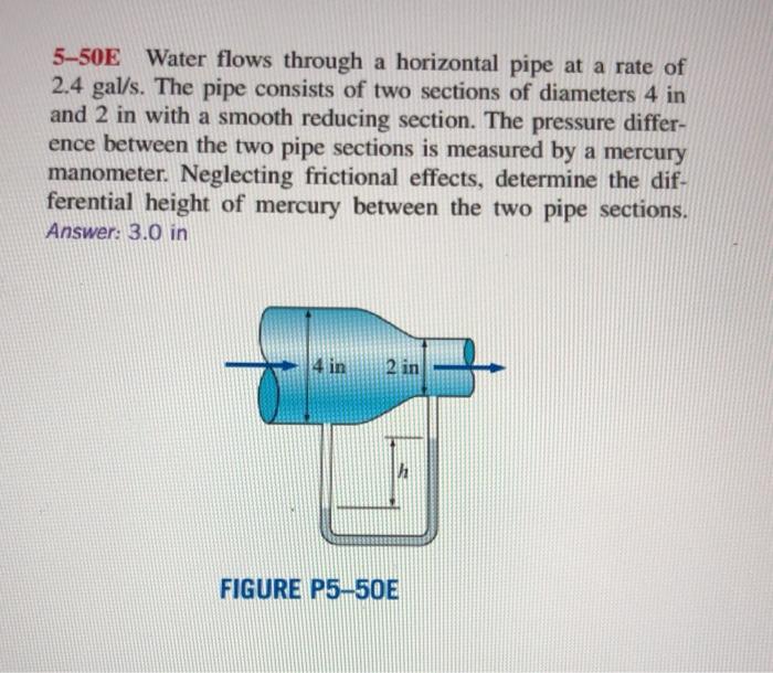 Solved 5-50E Water flows through a horizontal pipe at a rate | Chegg.com