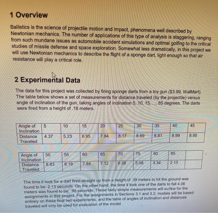 Solved 1 Overview Ballistics is the science of projectile | Chegg.com