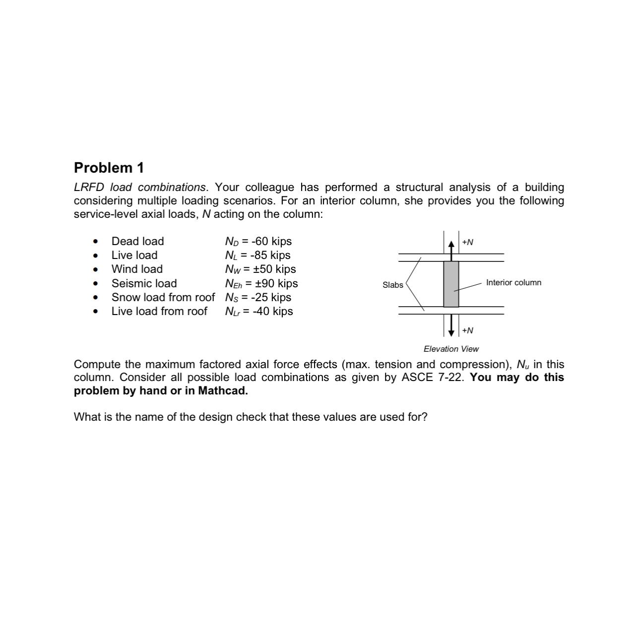Solved Problem 1LRFD load combinations. Your colleague has | Chegg.com