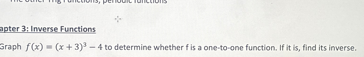 Solved apter 3: Inverse FunctionsGraph f(x)=(x+3)3-4 ﻿to | Chegg.com