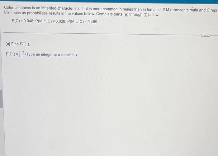 Solved Color blindness is an inherited characteristic that | Chegg.com