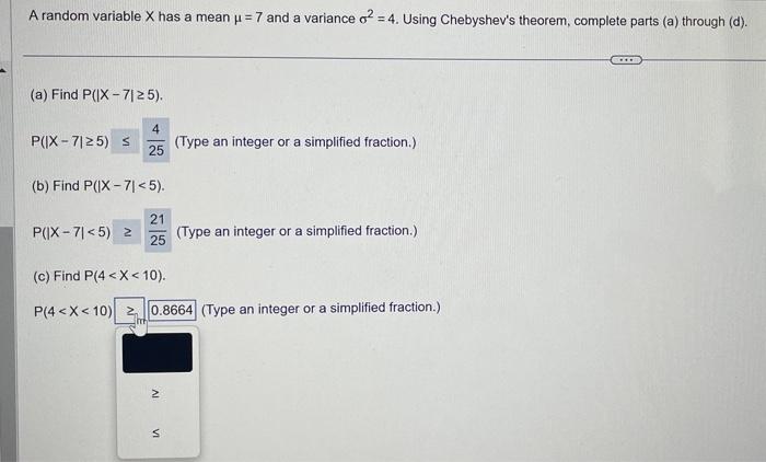 Solved A random variable X has a mean μ=7 and a variance | Chegg.com