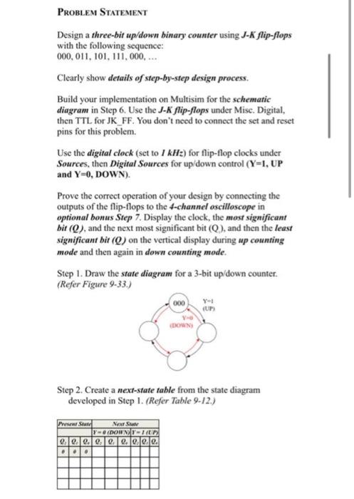 Design a three-bit up/down binary counter using J-K | Chegg.com