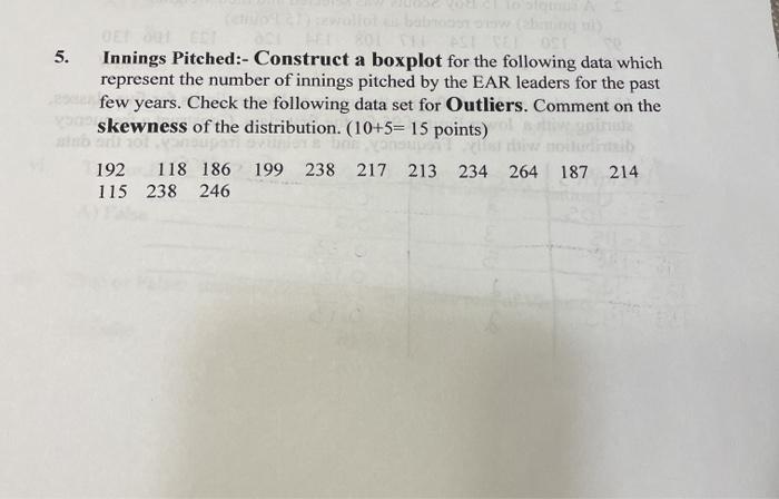 Solved 5 Innings Pitched Construct A Boxplot For The