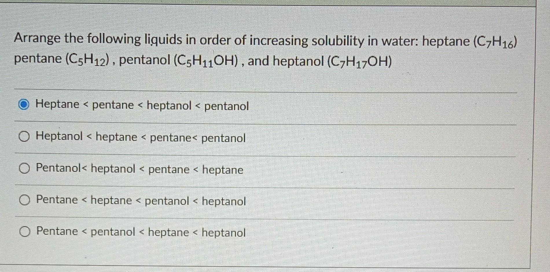Solved Arrange the following liquids in order of increasing | Chegg.com