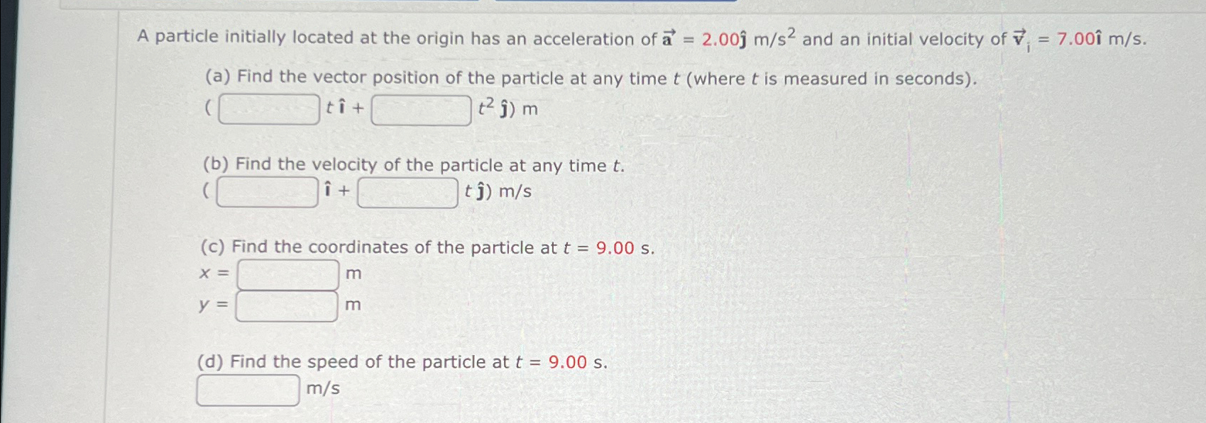 Solved A particle initially located at the origin has an | Chegg.com