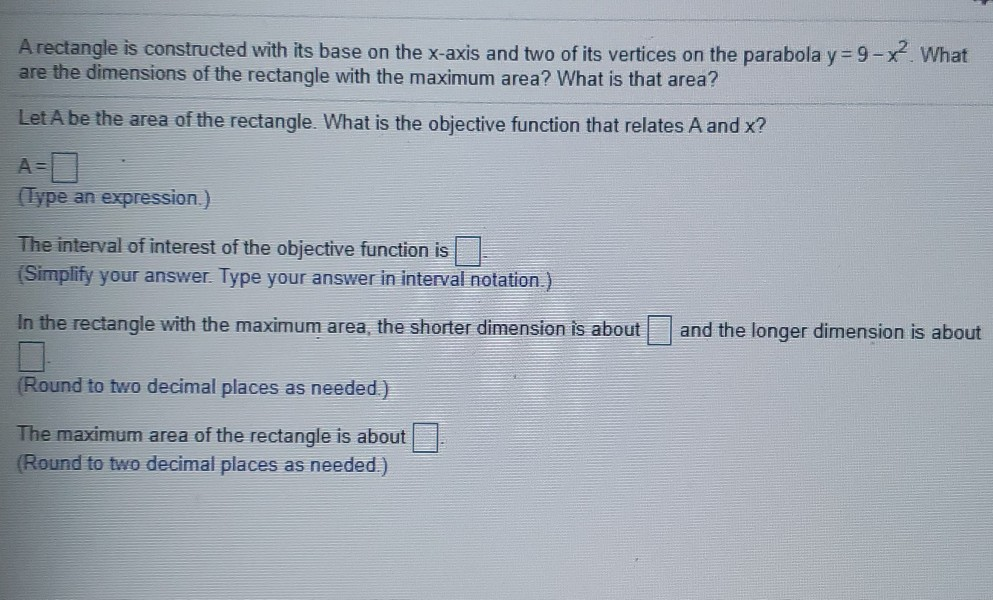 Solved A rectangle is constructed with its base on the | Chegg.com