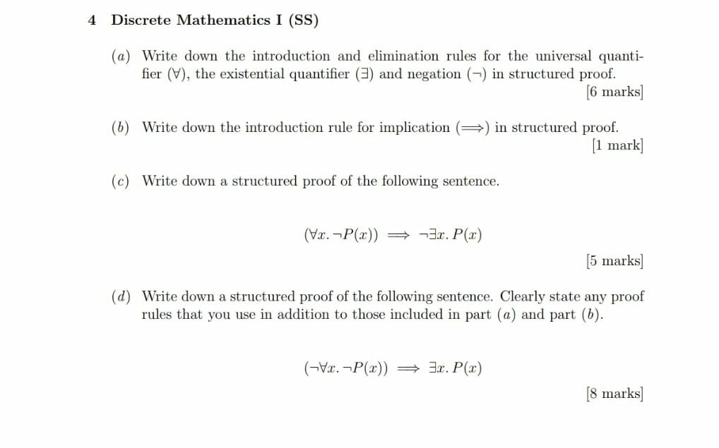 4 Discrete Mathematics I (SS) (a) Write down the | Chegg.com