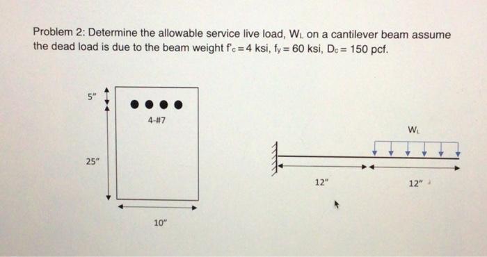 Solved Problem 2: Determine the allowable service live load, | Chegg.com