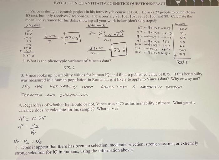 57 EVOLUTION QUANTITATIVE GENETICS QUESTIONS/PRACT 1. | Chegg.com