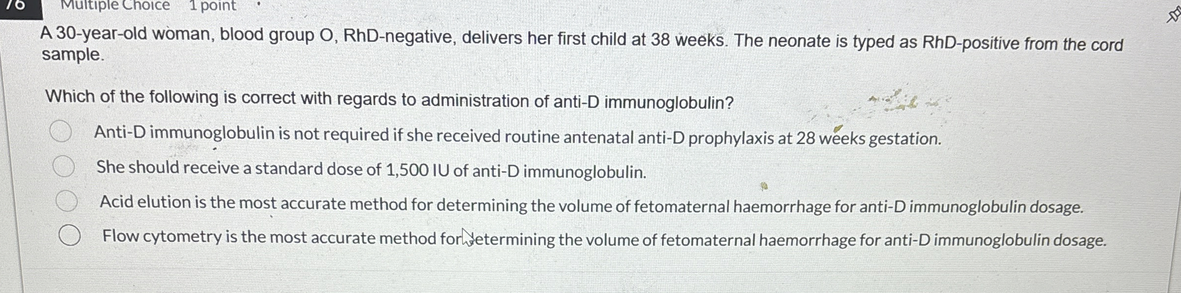 Solved A 30-year-old woman, blood group O, ﻿RhD-negative, | Chegg.com