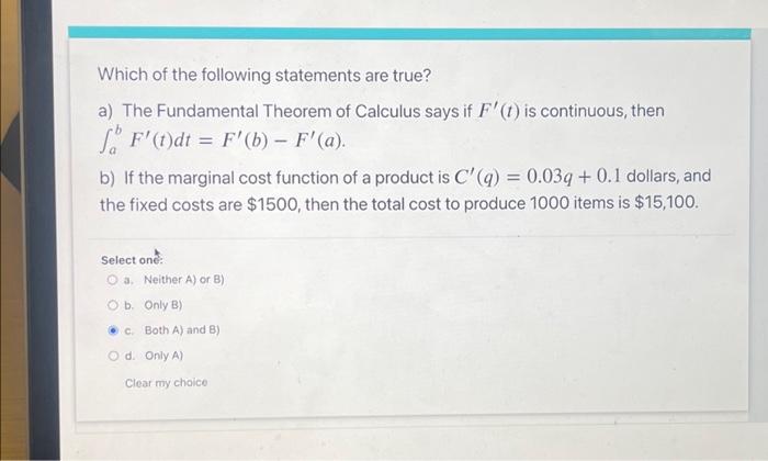 Solved Which of the following statements are true? a) The | Chegg.com