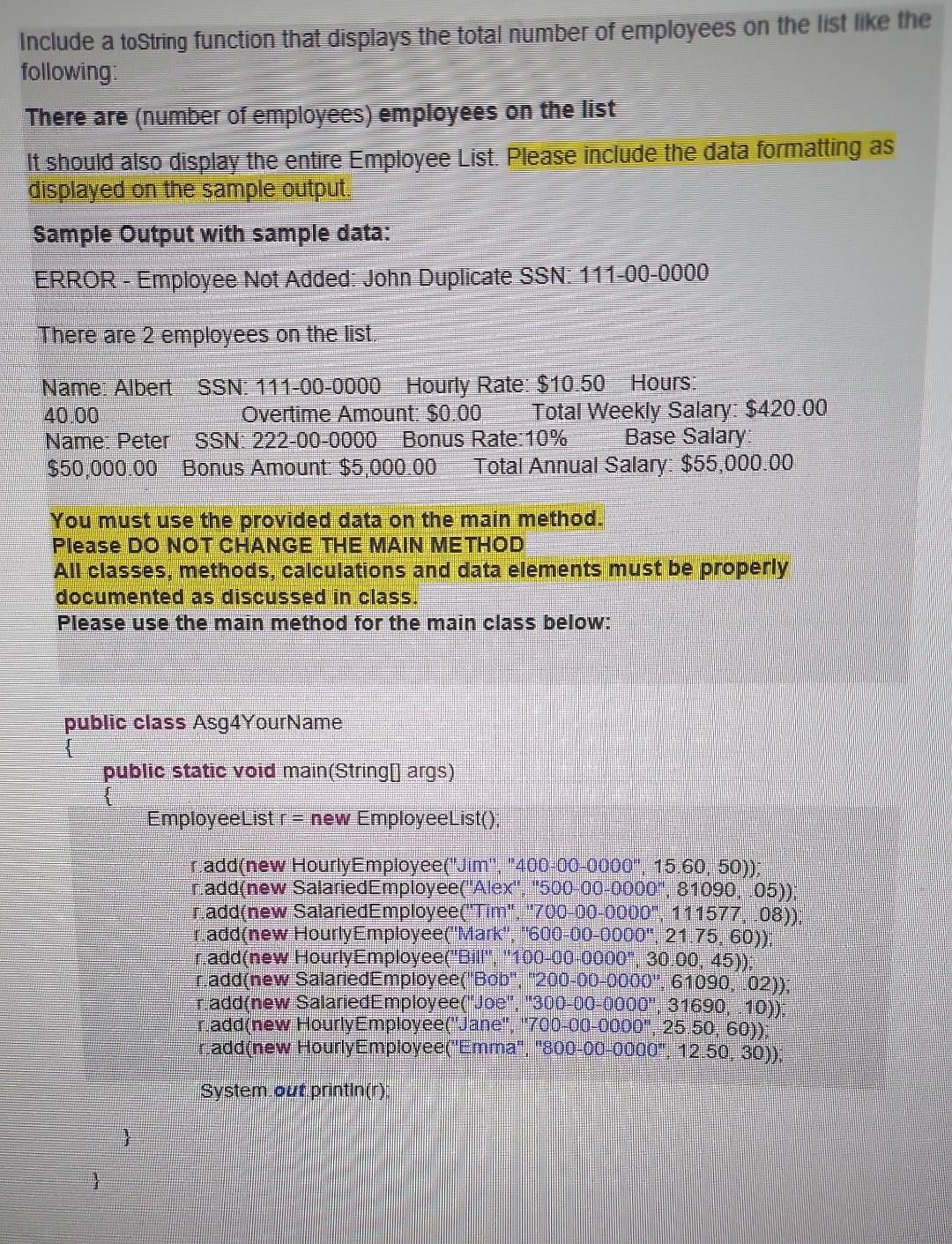 Solved 1. Define an abstract super class called Employee | Chegg.com