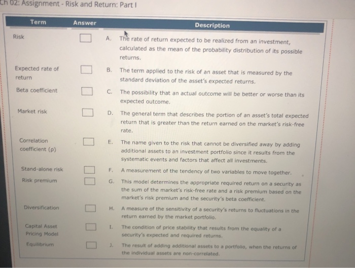 Solved Ch 02: Assignment - Risk and Return: Part 1 Term | Chegg.com