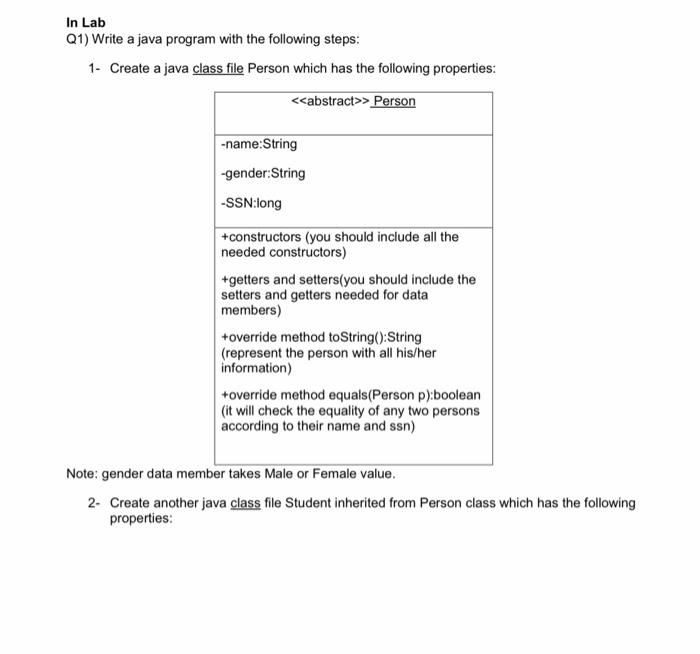 Solved In Lab Q1 Write A Java Program With The Following