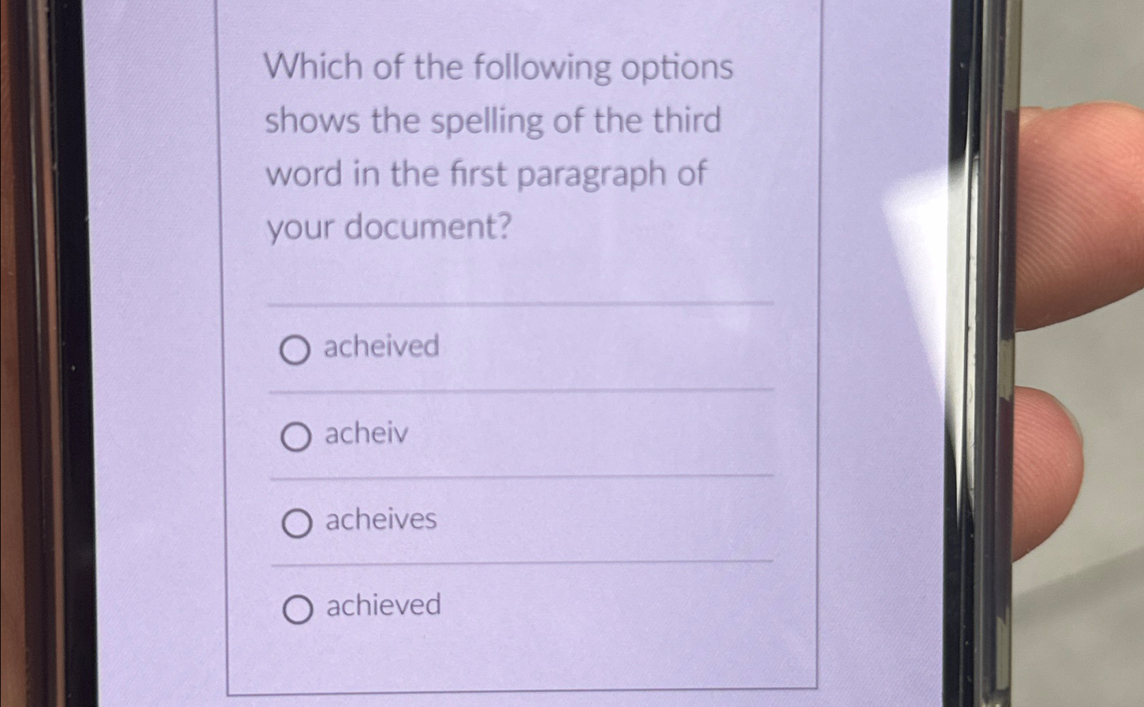 Solved Which of the following options shows the spelling of | Chegg.com